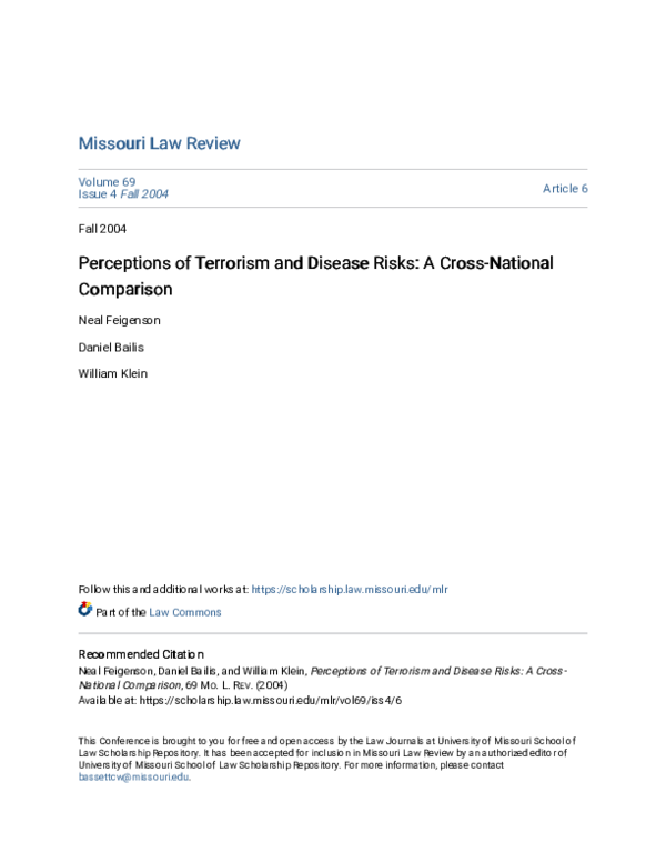 (PDF) Perceptions of terrorism and disease risks: A cross-national ...