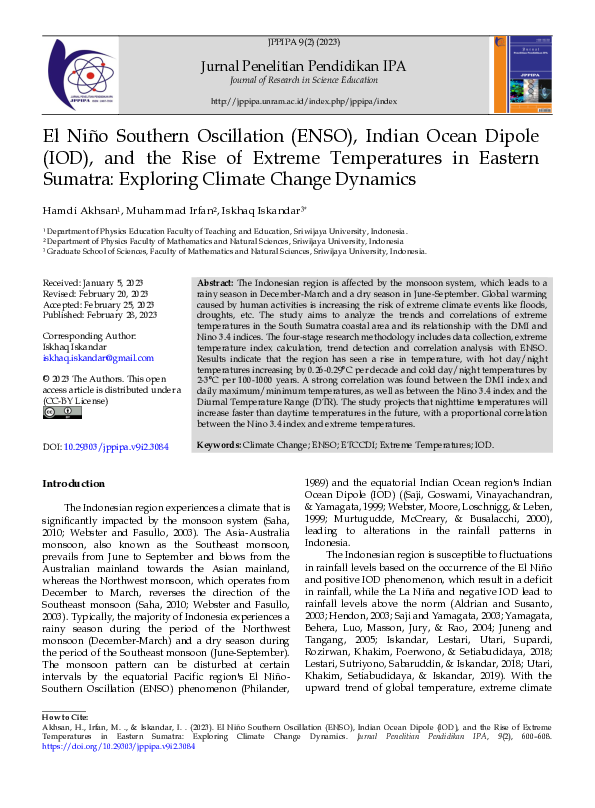 (PDF) El Niño Southern Oscillation (ENSO), Indian Ocean Dipole (IOD ...