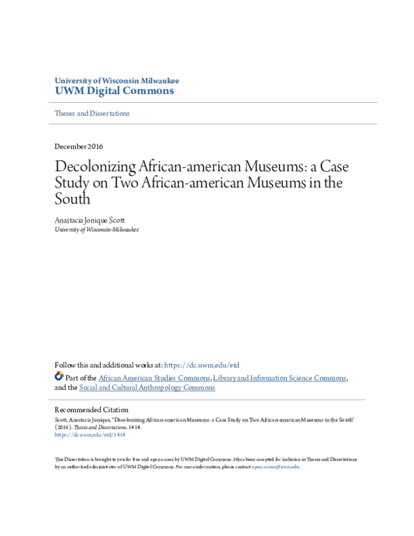 (PDF) Decolonizing African-american Museums: a Case Study on Two ...
