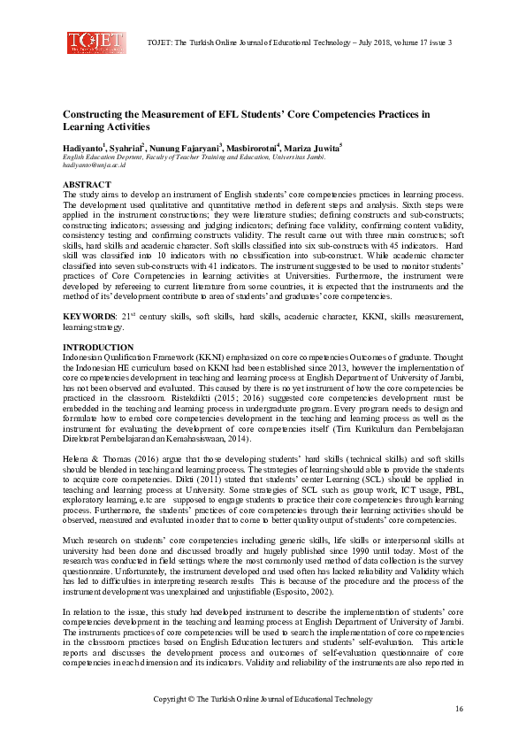 (PDF) Constructing the Measurement of EFL Students' Core Competencies ...