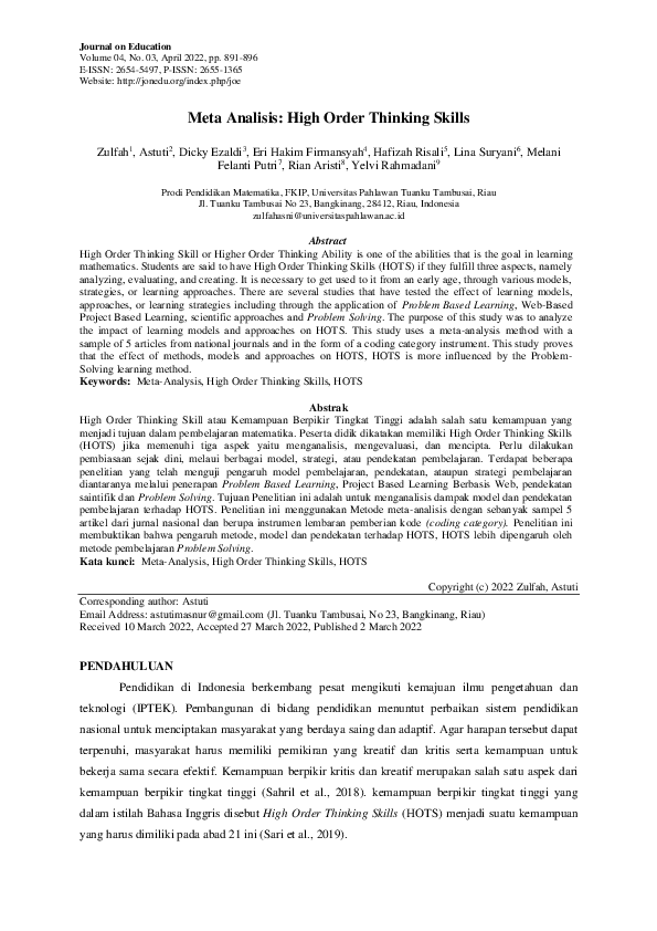 (PDF) Meta Analisis: High Order Thinking Skills