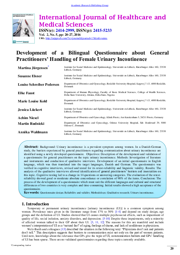 (PDF) Development of a Bilingual Questionnaire about General ...
