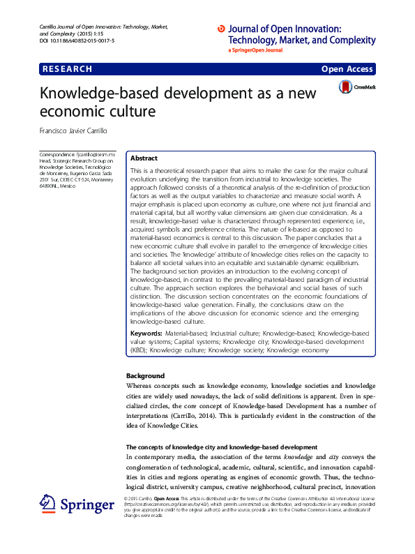 (PDF) Knowledge-based development as a new economic culture