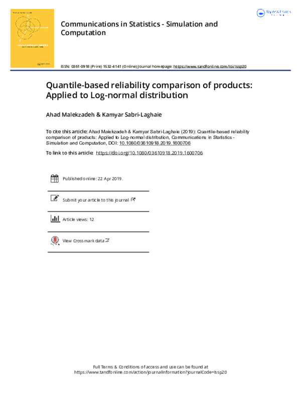 Pdf Quantile Based Reliability Comparison Of Products Applied To Log Normal Distribution