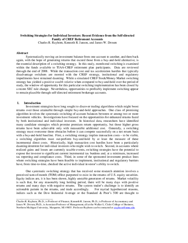 (PDF) Switching Strategies for Individual Investors: Recent Evidence ...