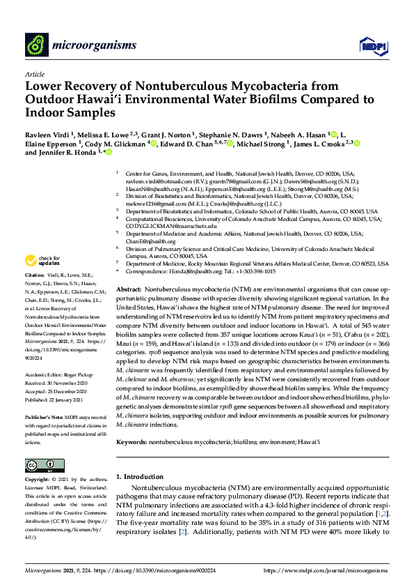 (PDF) Lower Recovery of Nontuberculous Mycobacteria from Outdoor Hawai’i Environmental Water ...