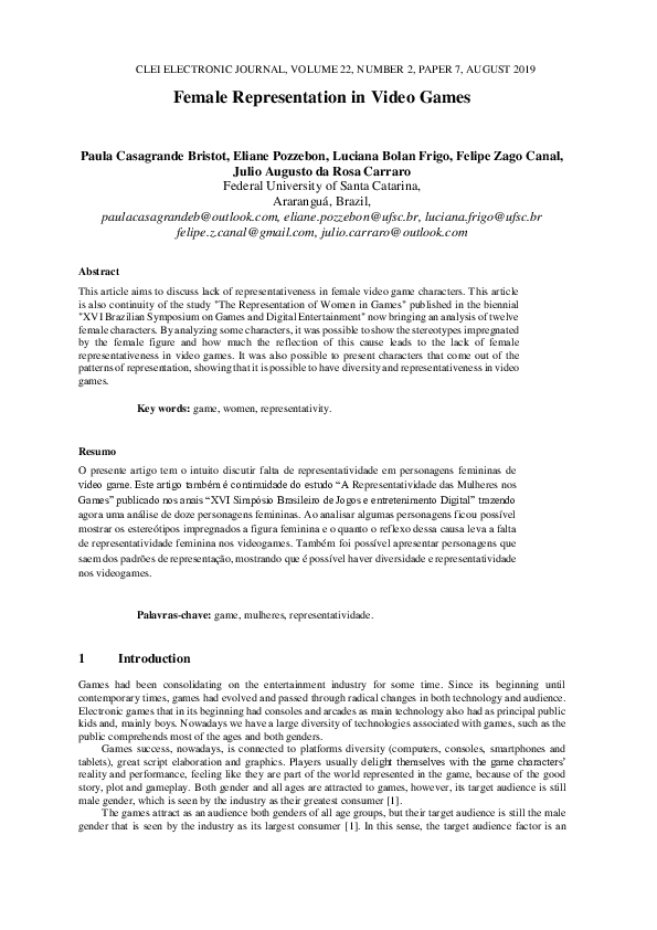 (PDF) Female Representation in Video Games