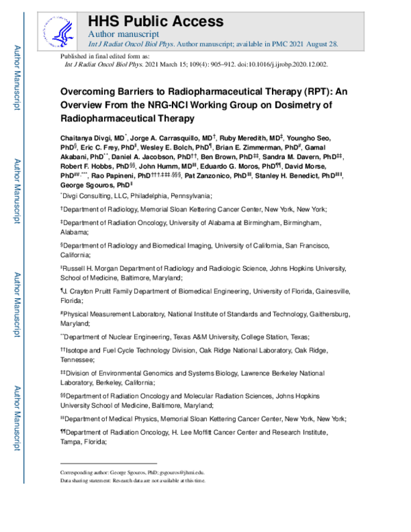 (PDF) Overcoming Barriers to Radiopharmaceutical Therapy (RPT): An ...