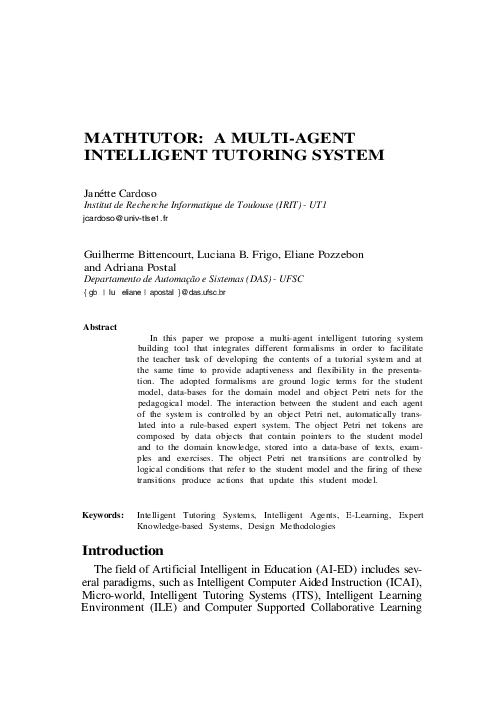 (PDF) Mathtutor: A Multi-Agent Intelligent Tutoring System