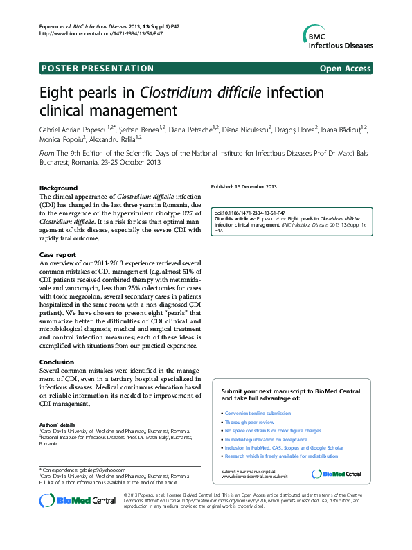 (PDF) Eight pearls in Clostridium difficile infection clinical management