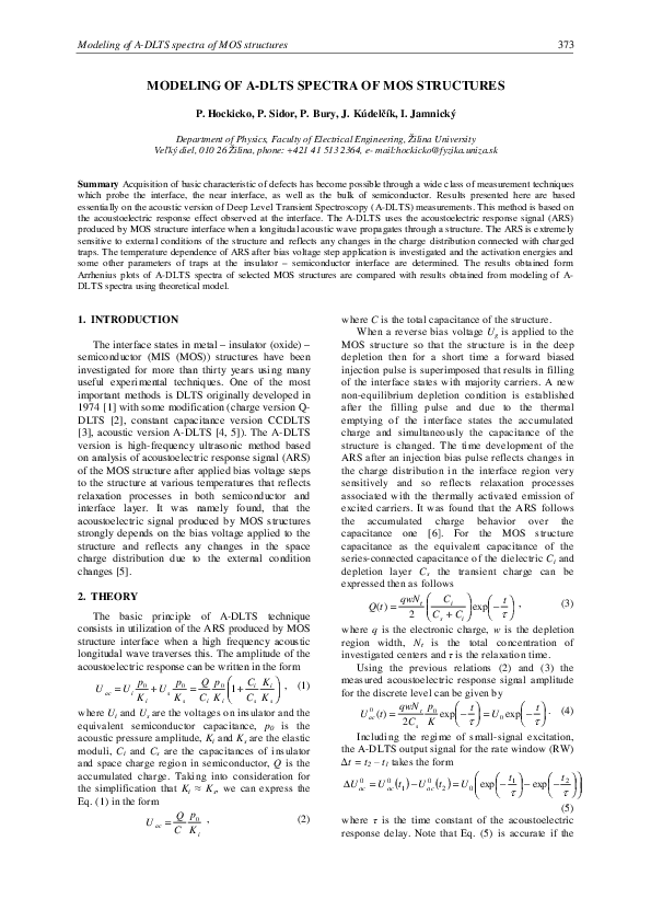 (PDF) Modeling of A-DLTS spectra of MOS structures