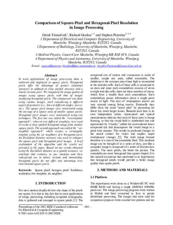 (PDF) Comparison of square-pixel and hexagonal-pixel resolution in image processing