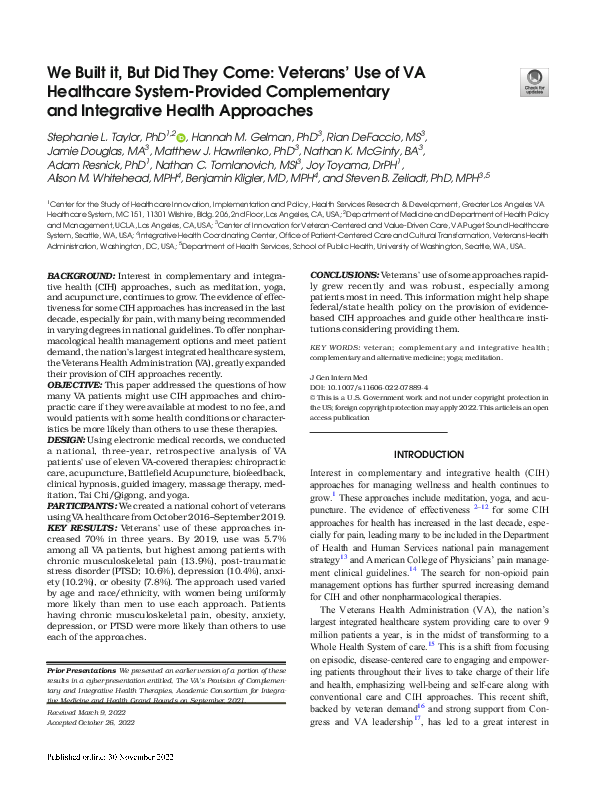 (PDF) We Built it, But Did They Come: Veterans’ Use of VA Healthcare ...