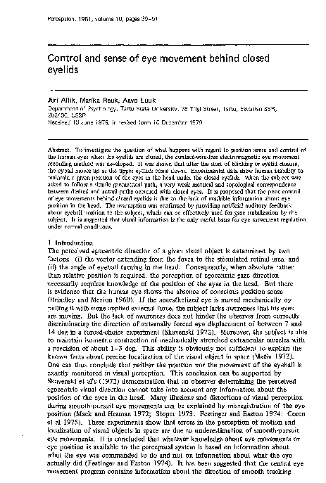 (PDF) Control and Sense of Eye Movement behind Closed Eyelids