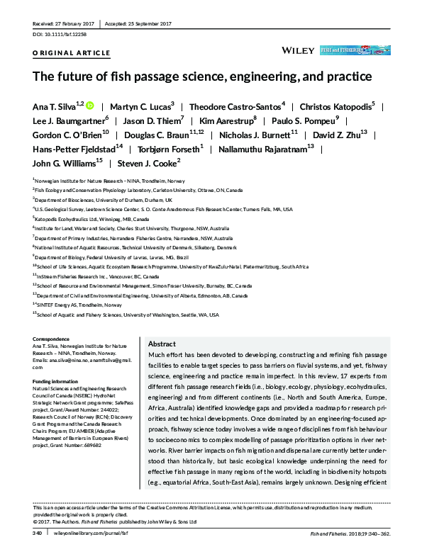 (PDF) The future of fish passage science, engineering, and practice