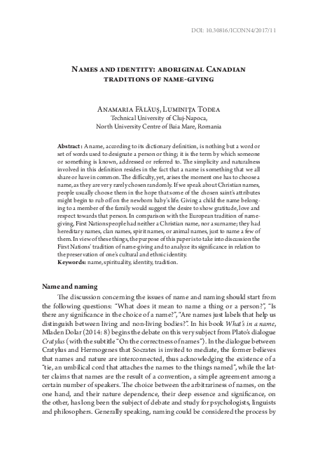 (PDF) Names and identity: aboriginal Canadian traditions of name-giving