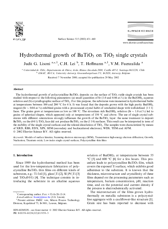 (PDF) Hydrothermal growth of BaTiO3 on TiO2 single crystals