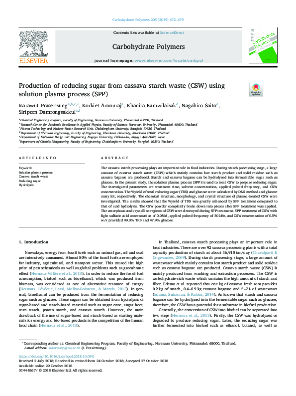 (PDF) Enhancing Reducing Sugar Production from Cassava Waste via SPP