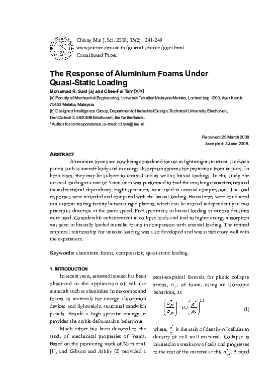 (PDF) The response of aluminium foams under quasi-static loading