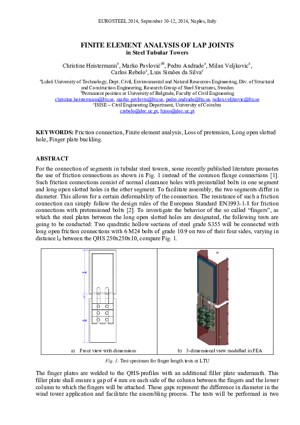 (PDF) Finite Element Analysis of Lap Joints in Steel Tubular Towers