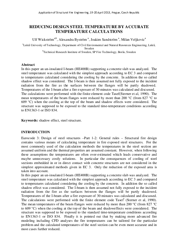 (PDF) Reducing design steel temperature by accurate temperature calculation