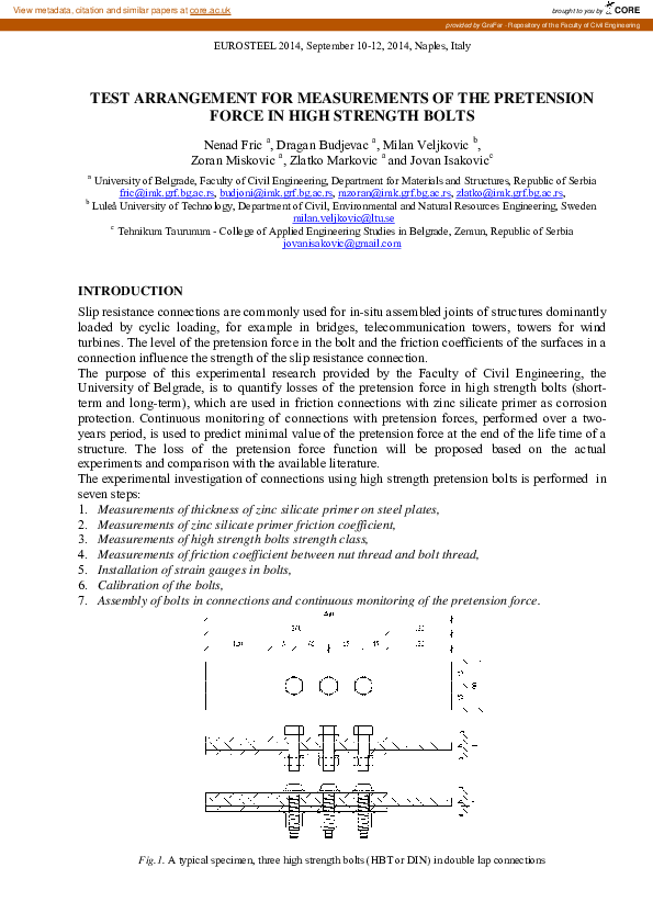 (PDF) Test arrangement for measurements of the pretension force in high ...
