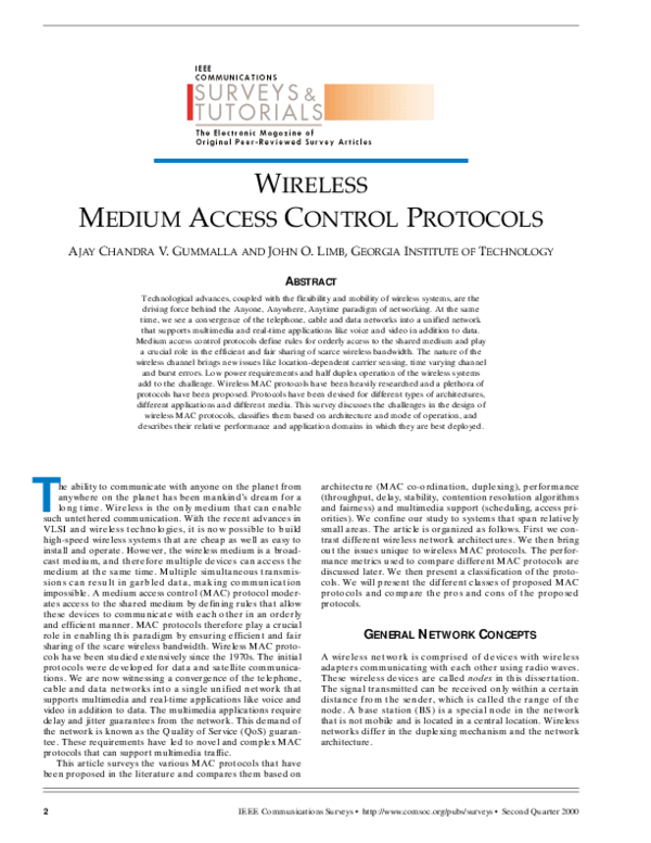 (PDF) Wireless medium access control protocols (PDF) Wireless medium access control protocols