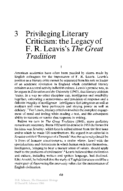 (PDF) Privileging Literary Criticism: the Legacy of F. R. Leavis’s The ...