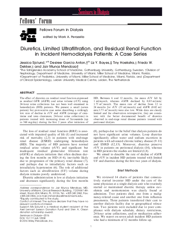 (PDF) Diuretics, Limited Ultrafiltration, and Residual Renal Function ...