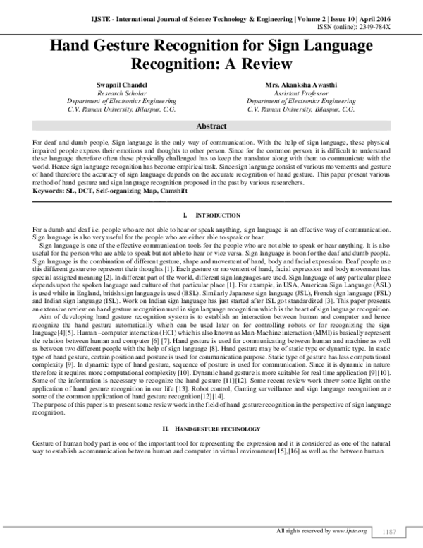 (PDF) Hand Gesture Recognition for Sign Language Recognition: A Review ...