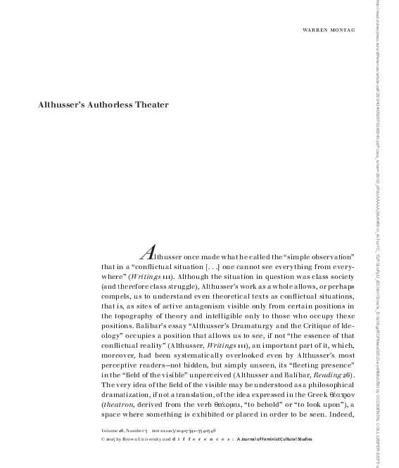 (PDF) Althusser's authorless theater