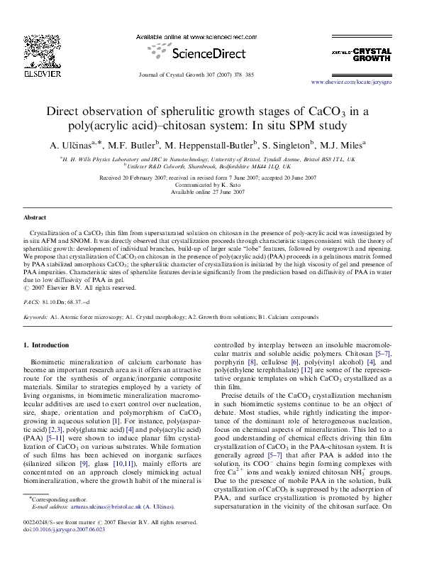 (PDF) Direct observation of spherulitic growth stages of CaCO3 in a ...