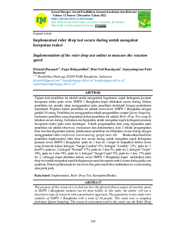 (PDF) Implementation of the ruler drop test online to measure the ...