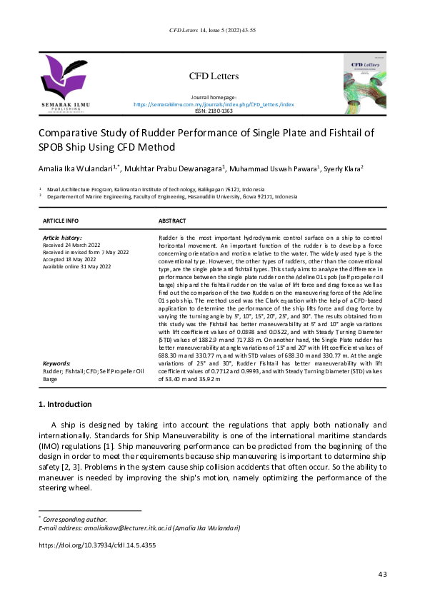 (PDF) Comparative Study of Rudder Performance of Single Plate and ...