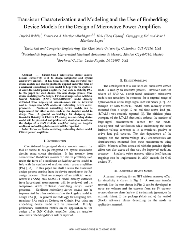 Pdf Transistor Characterization And Modeling And The Use Of Embedding Device Models For The