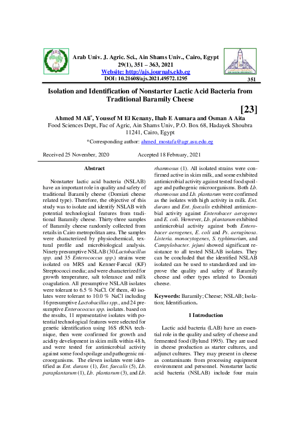 (PDF) Isolation and Identification of Nonstarter Lactic Acid Bacteria ...