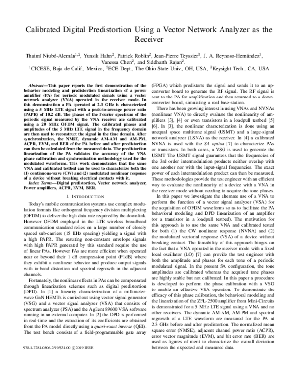 (PDF) Calibrated Digital Predistortion Using a Vector Network Analyzer as the Receiver