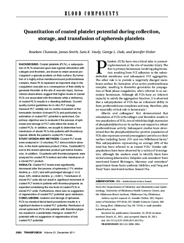 (PDF) Quantitation of coated platelet potential during collection ...