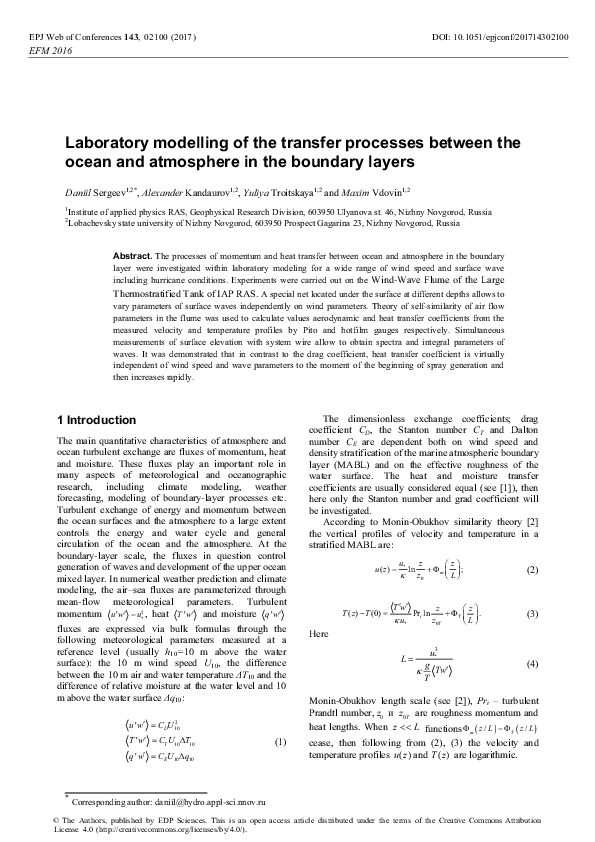 (PDF) Laboratory modelling of the transfer processes between the ocean and atmosphere in the ...