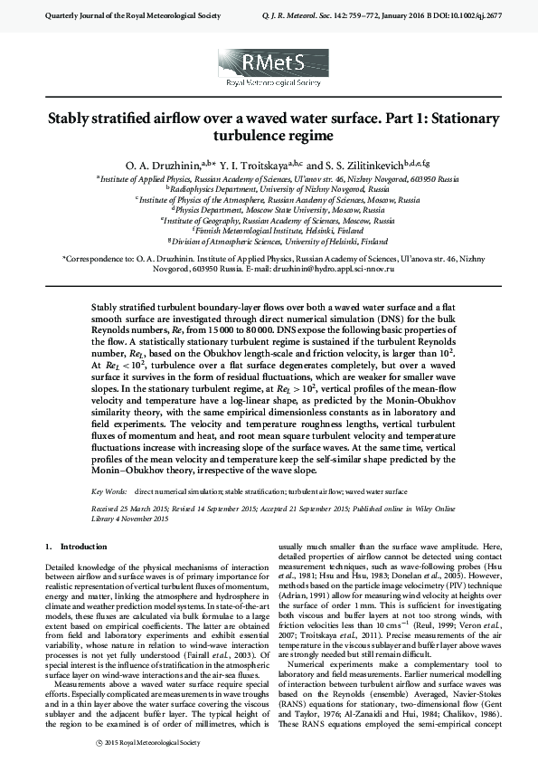 (PDF) Stably stratified air-flow over a waved water surface. Part 2 ...