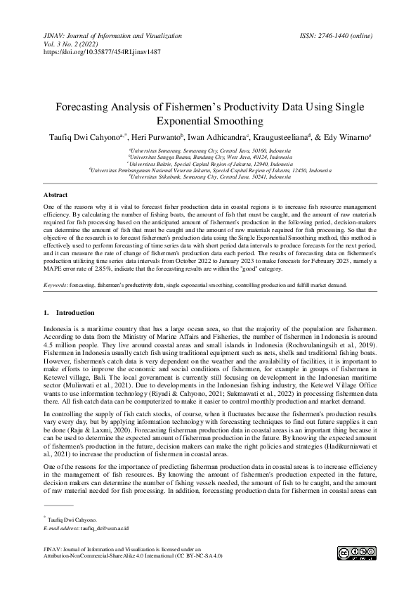 (PDF) Forecasting Analysis of Fishermen’s Productivity Data Using Single Exponential Smoothing