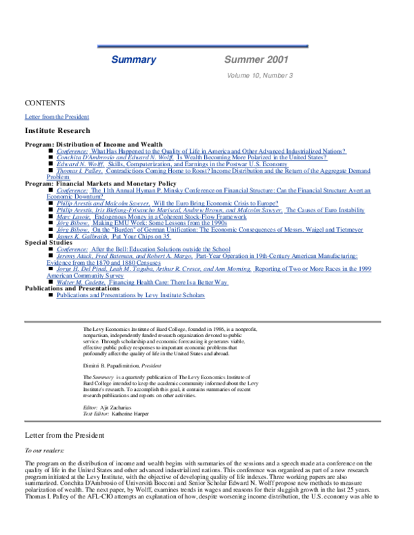 (PDF) Summary Summer 2001