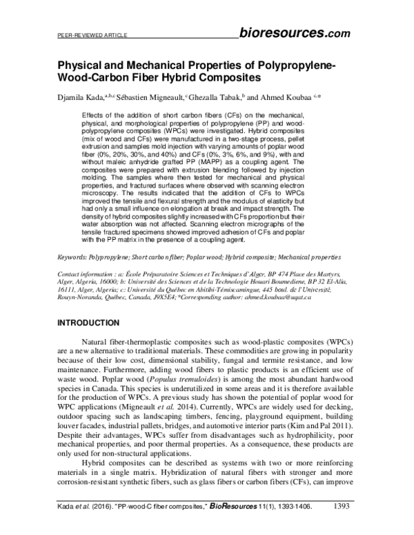 (PDF) Physical and Mechanical Properties of Polypropylene Reinforced with Fe Particles