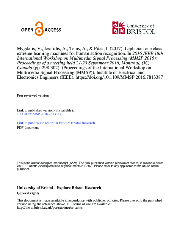 Pdf Laplacian One Class Extreme Learning Machines For Human Action Recognition Vasileios