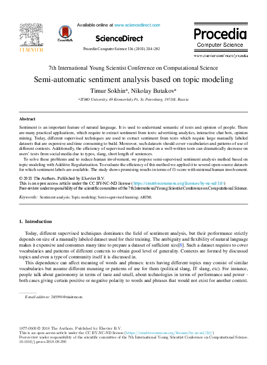 (PDF) Semi-automatic sentiment analysis based on topic modeling