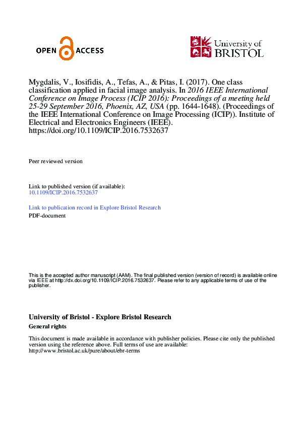 (PDF) One class classification applied in facial image analysis