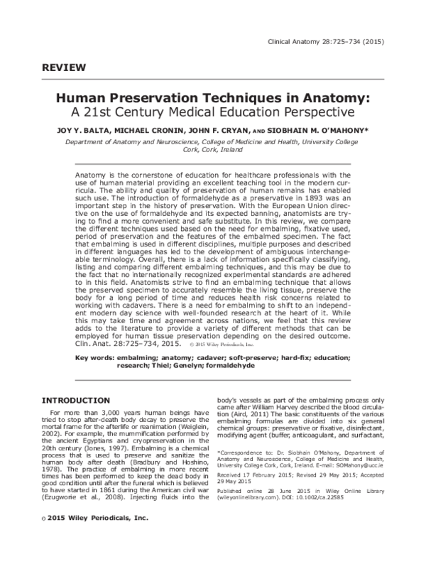 (PDF) Human preservation techniques in anatomy: A 21st century medical ...