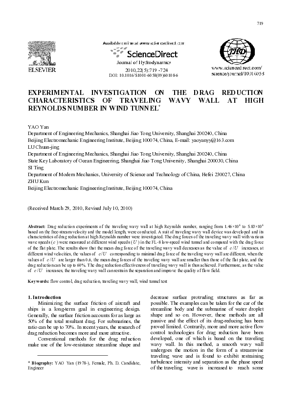 Pdf Experimental Investigation On The Drag Reduction Characteristics Of Traveling Wavy Wall At