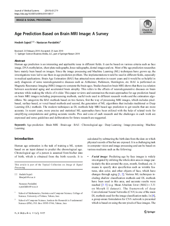 (PDF) Age Prediction Based on Brain MRI Image: A Survey