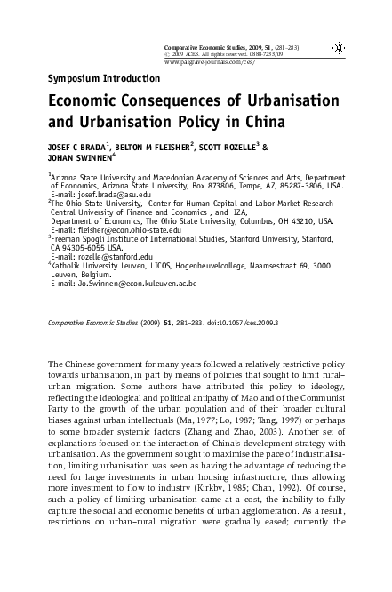(PDF) Economic Consequences of Urbanisation and Urbanisation Policy in ...